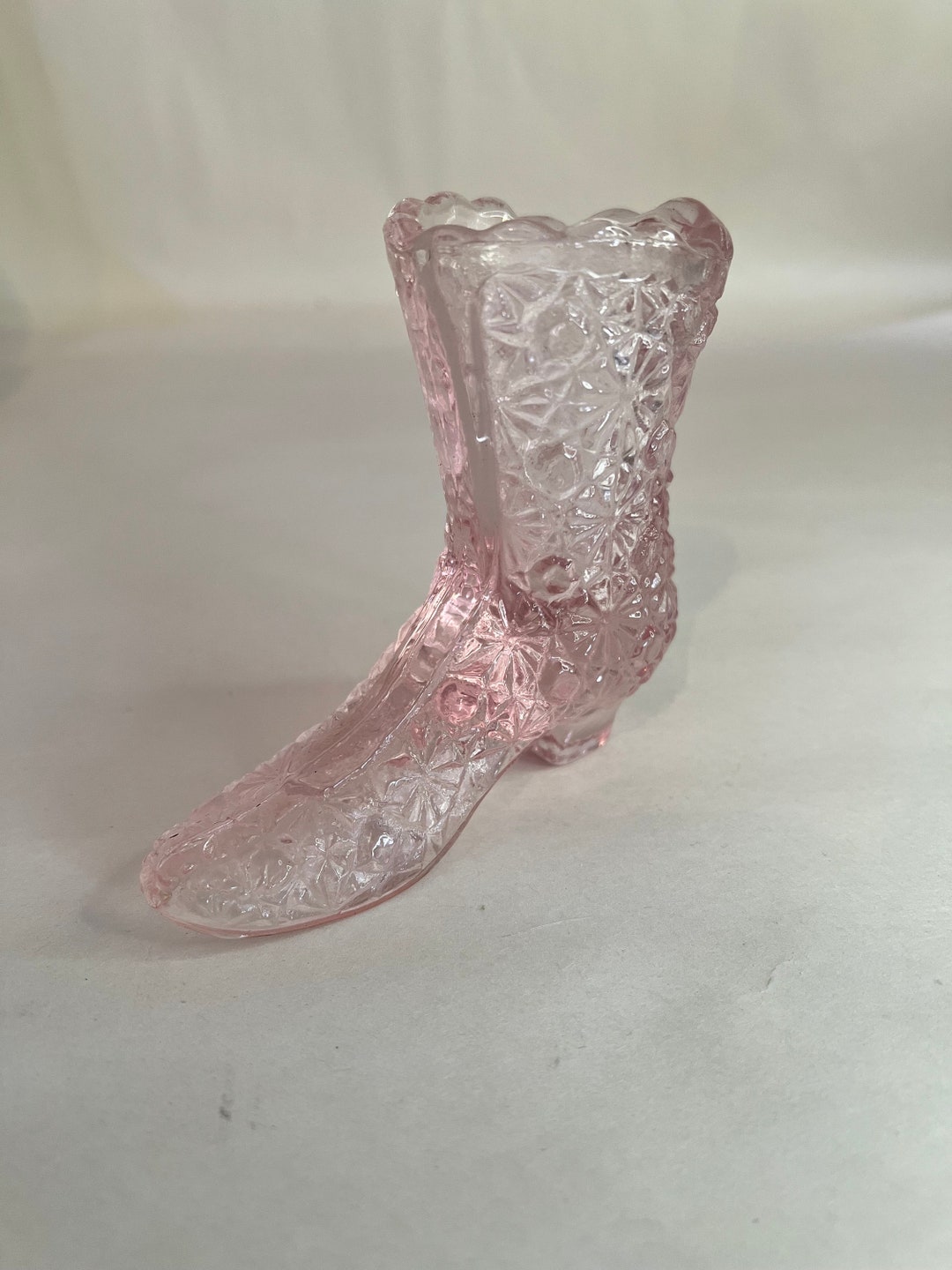 Fenton Daisy and Button Pink Glass Boot - Etsy