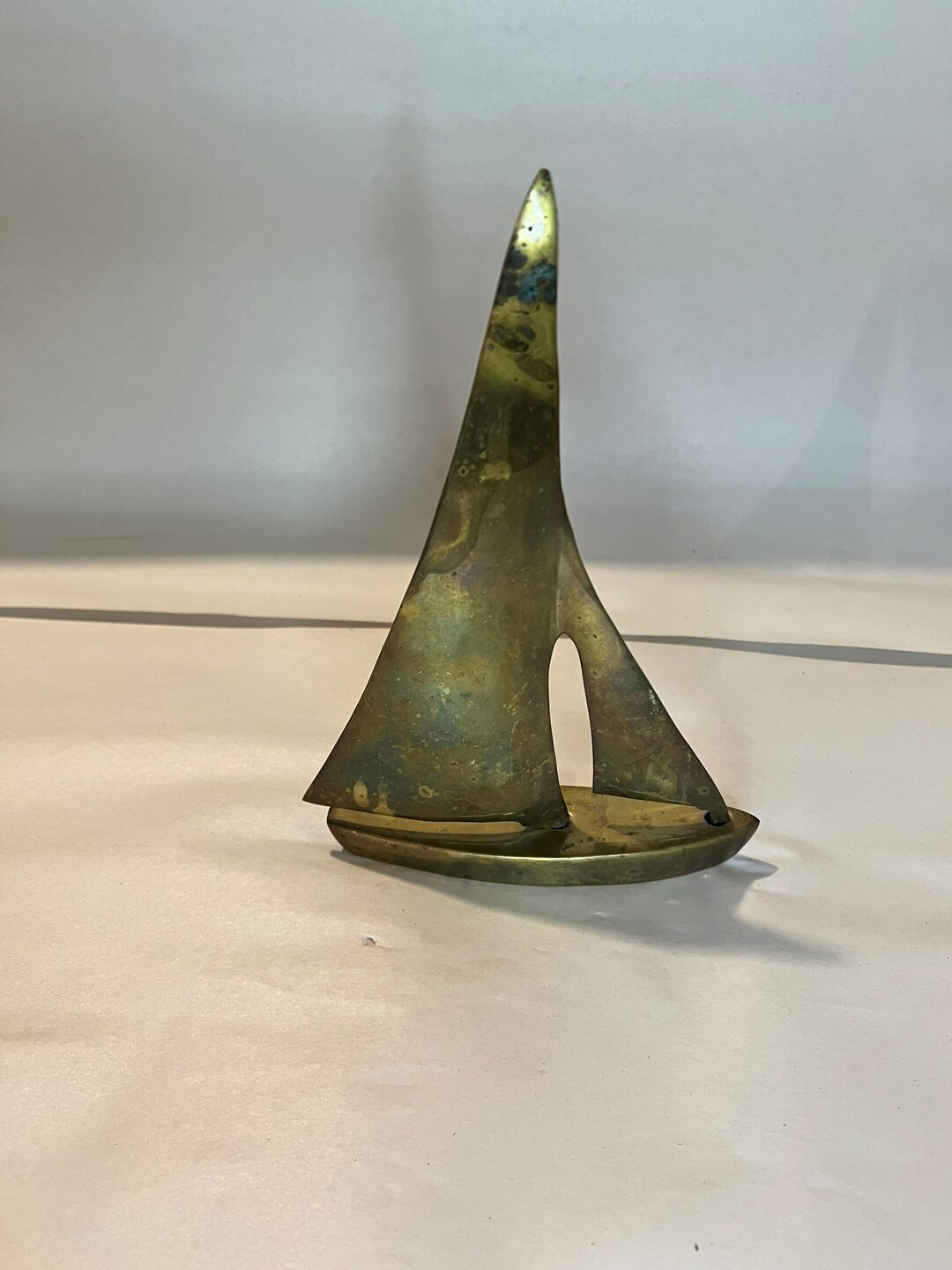 Vintage Solid Brass Sailboat Art Nautical Beach Lakehouse Unique Paper ...