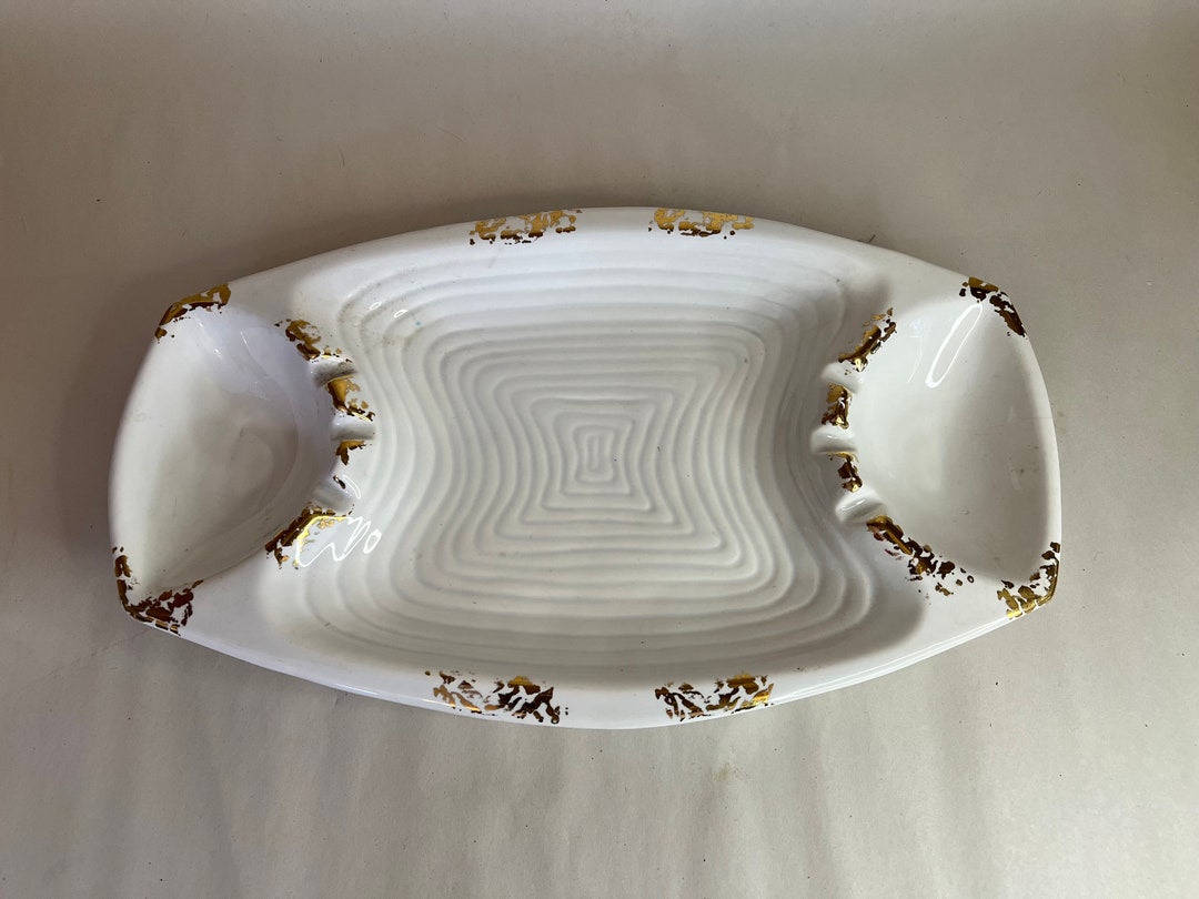 Vintage White and Gold Divided Ceramic Tray - Etsy