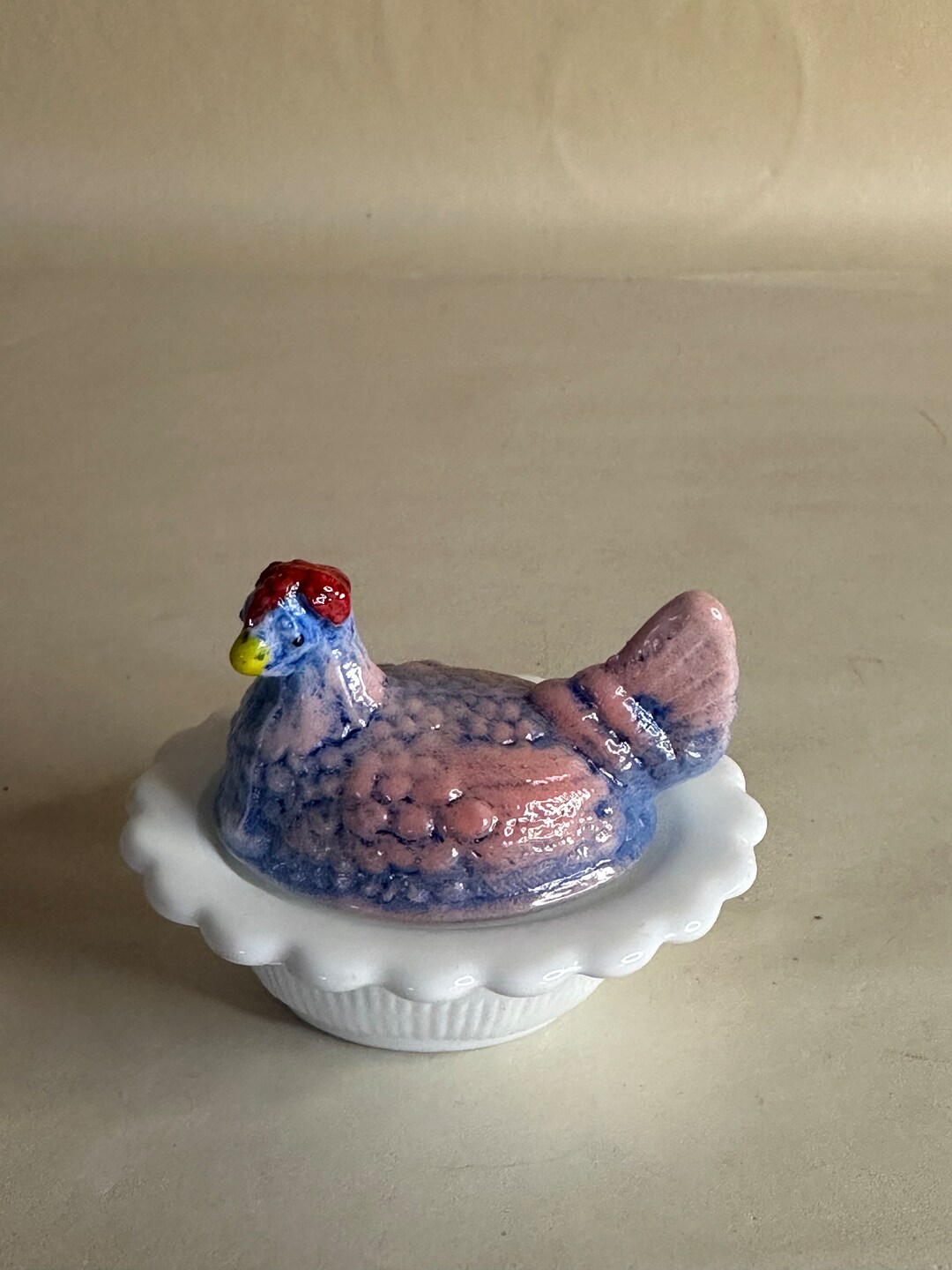 Mini Hen on Nest Salt Cellar Hand Painted Blue and Pink - Etsy