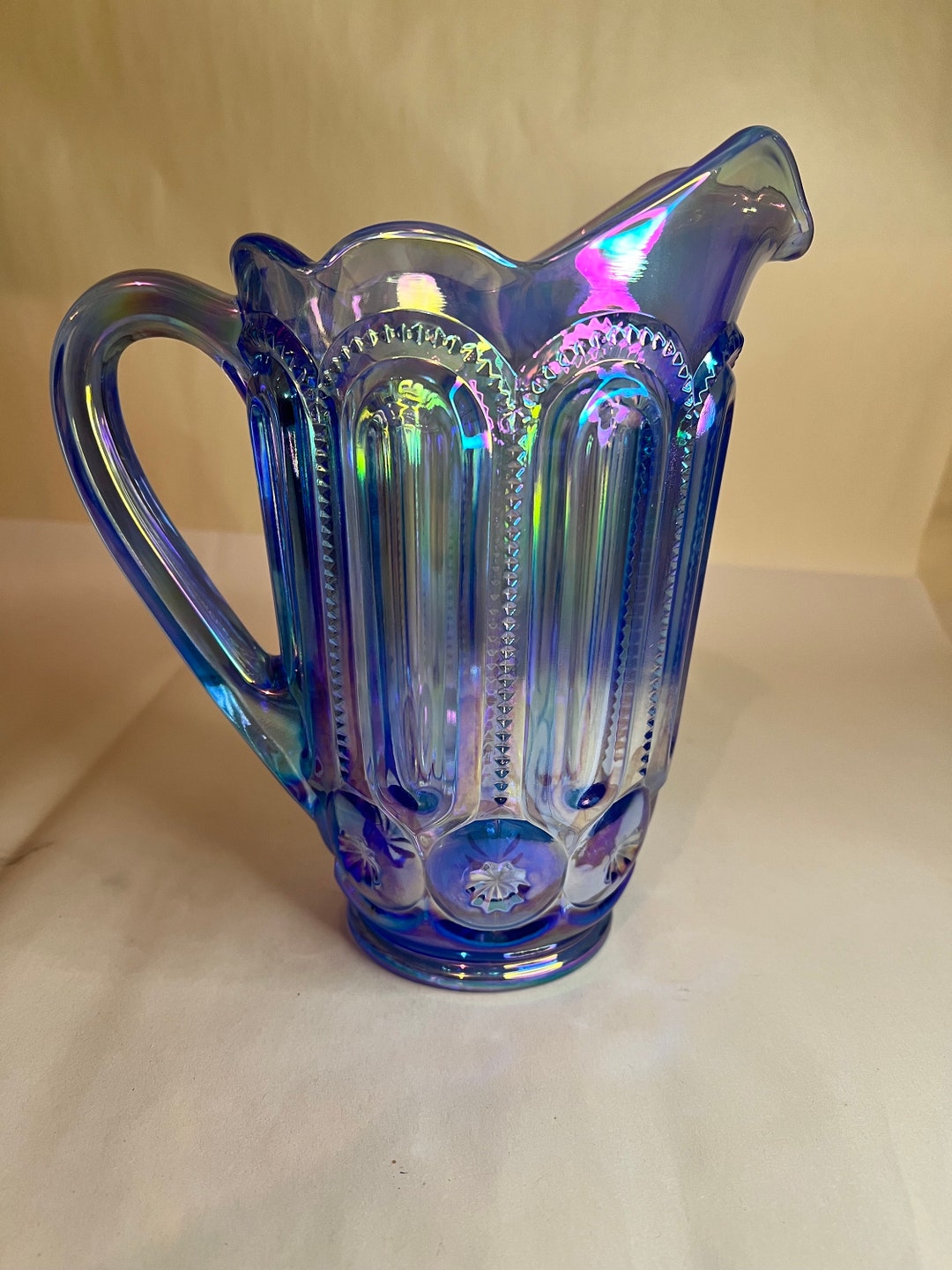 Moon and Star Kimberlite Blue Carnival Pitcher LE Smith - Etsy