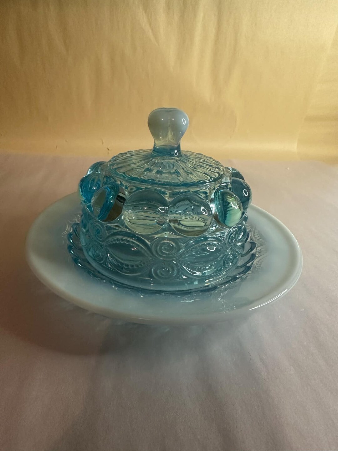 Eye Winker Blue Opalescent Glass Round Butter Dish - Etsy