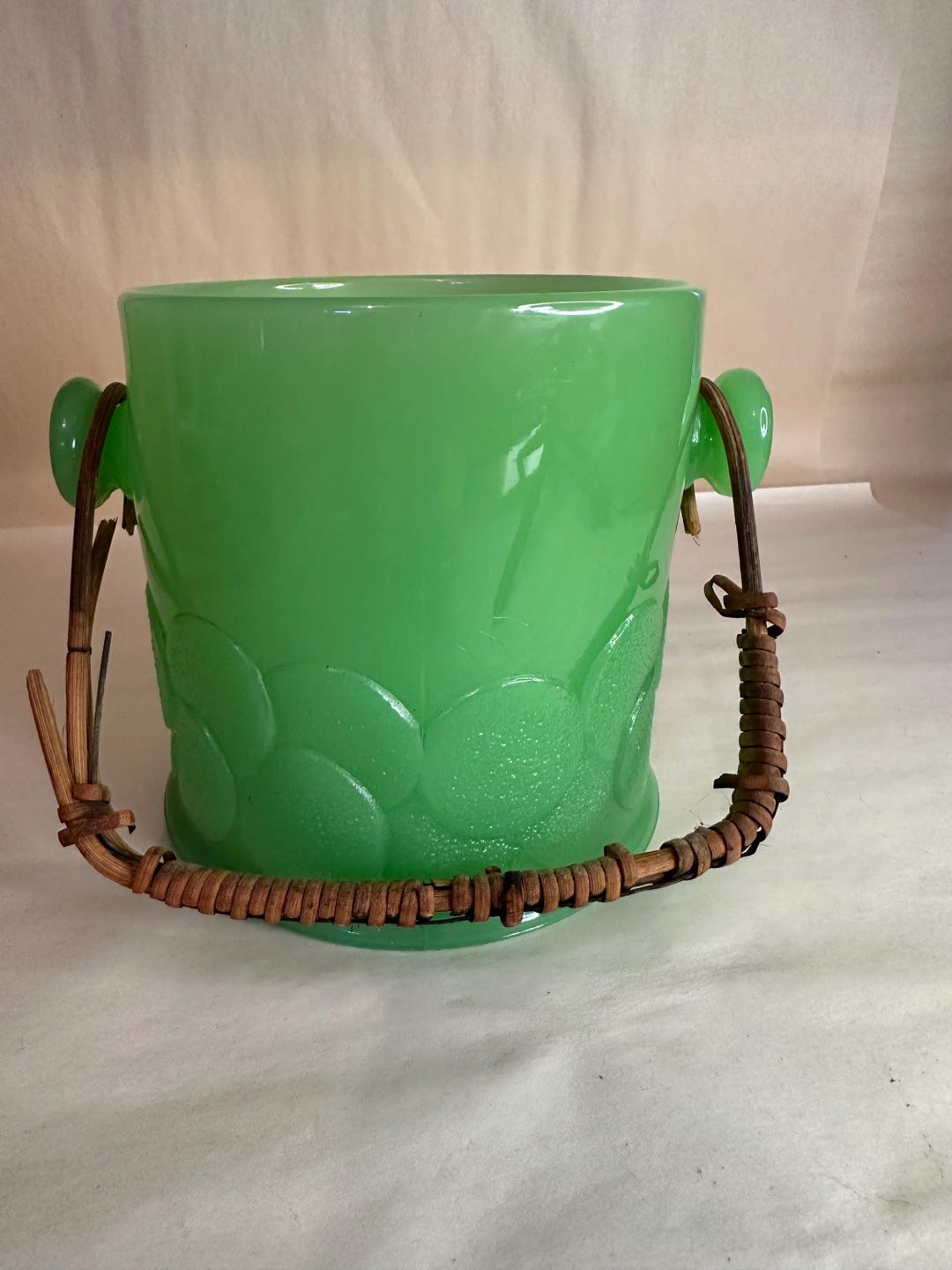 Vintage Rare Fenton Jade Jadeite Ice Bucket W Rattan Handle - Etsy