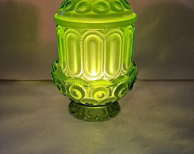 L.E. Smith Moon and Star Green Satin Fairy Lamp - Etsy
