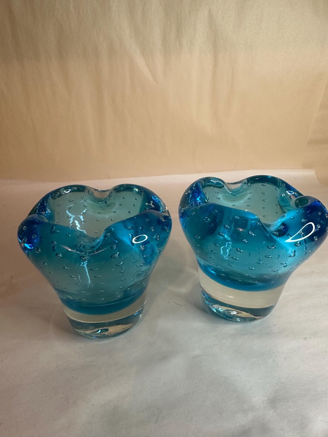 Vintage Blue Blenko Art Glass Pair of Pinch Vases - Etsy