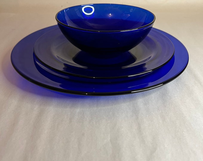Vintage Anchor Hocking Cobalt Blue Glass Dinnerware Set X 6 - Etsy