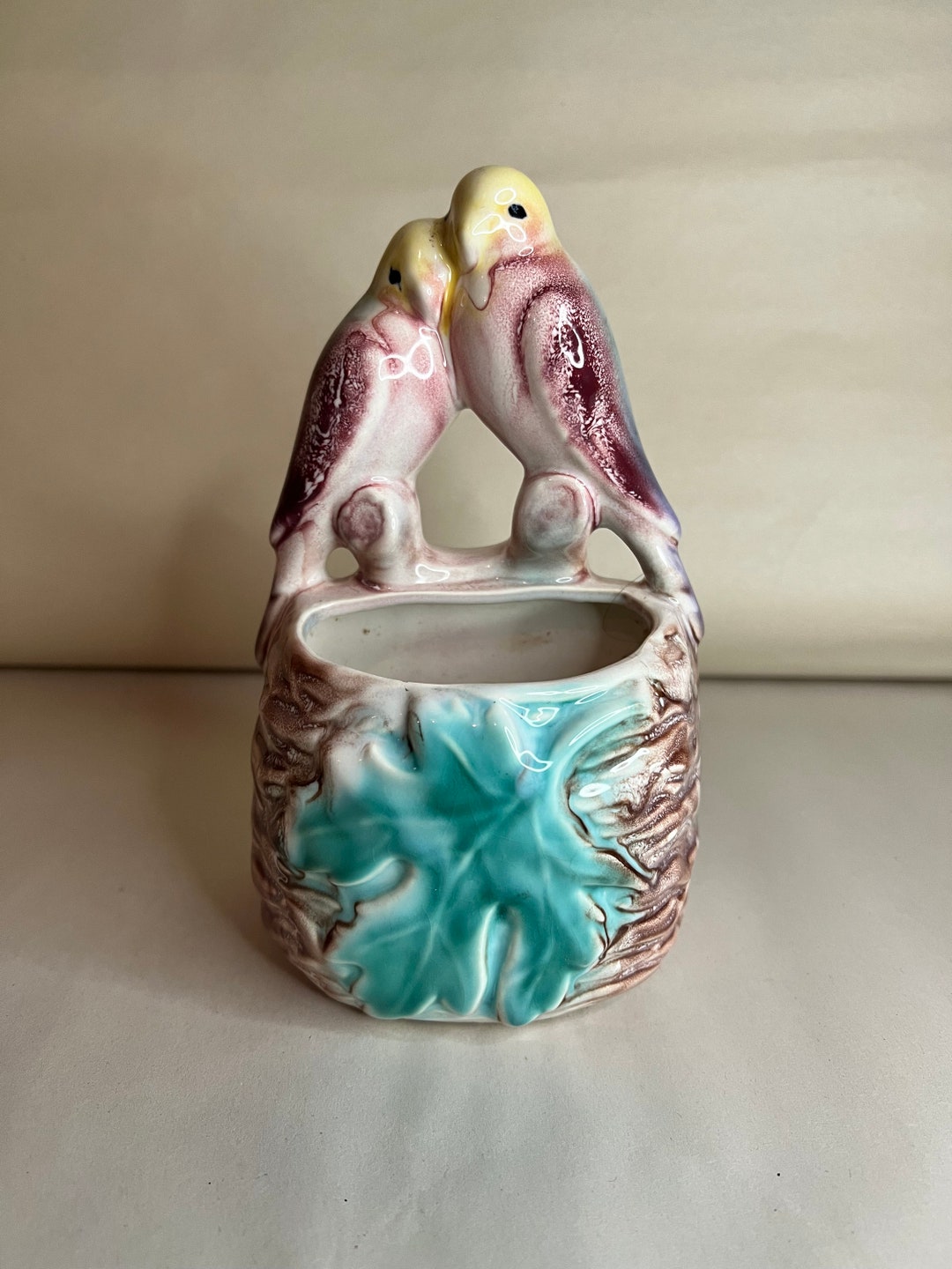 Vintage Morton Pottery “love Birds” Parakeet Wall Pocket Planter - Etsy