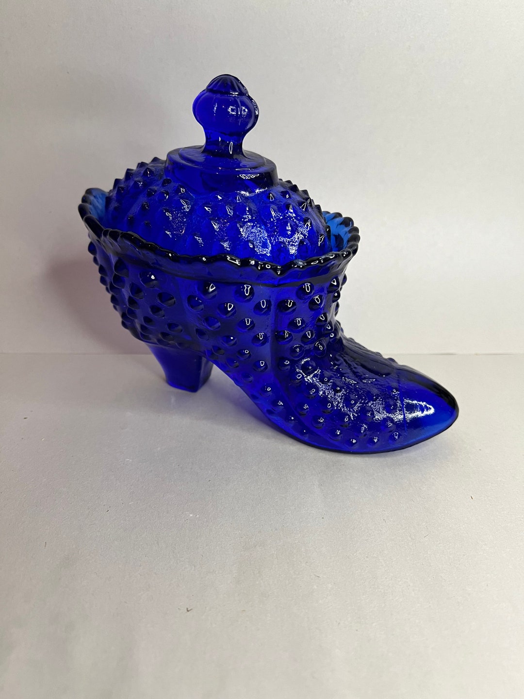 Fenton Cobalt Blue Hobnail Shoe Candy Dish Trinket Box - Etsy