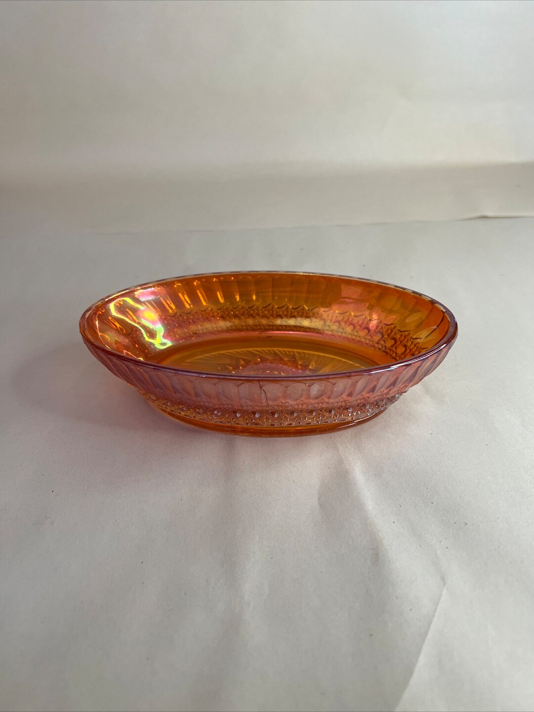Antique Imperial Marigold Flute & Cane Carnival Glass Oval Relish Dish ...