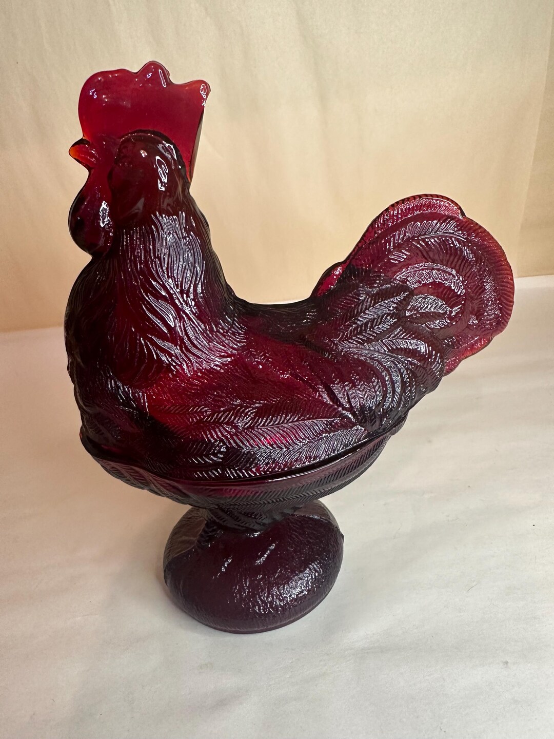 L.E. Smith Large Rooster Ruby Red Candy Dish - Etsy