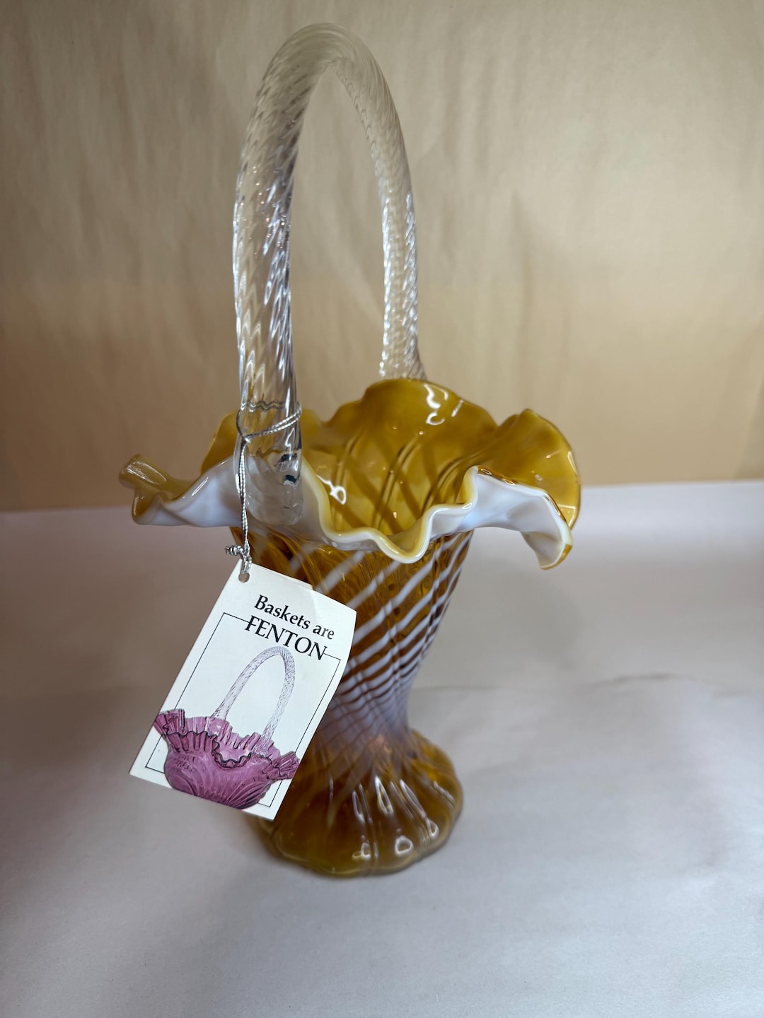 Fenton Art Glass Basket Autumn Gold Spiral Optic - Etsy