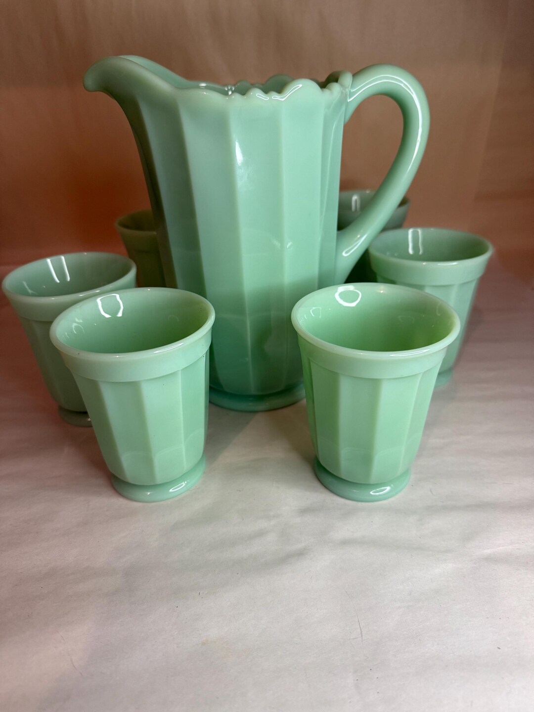 Jadeite Large Panel Pitcher W 6 Tumblers - Etsy