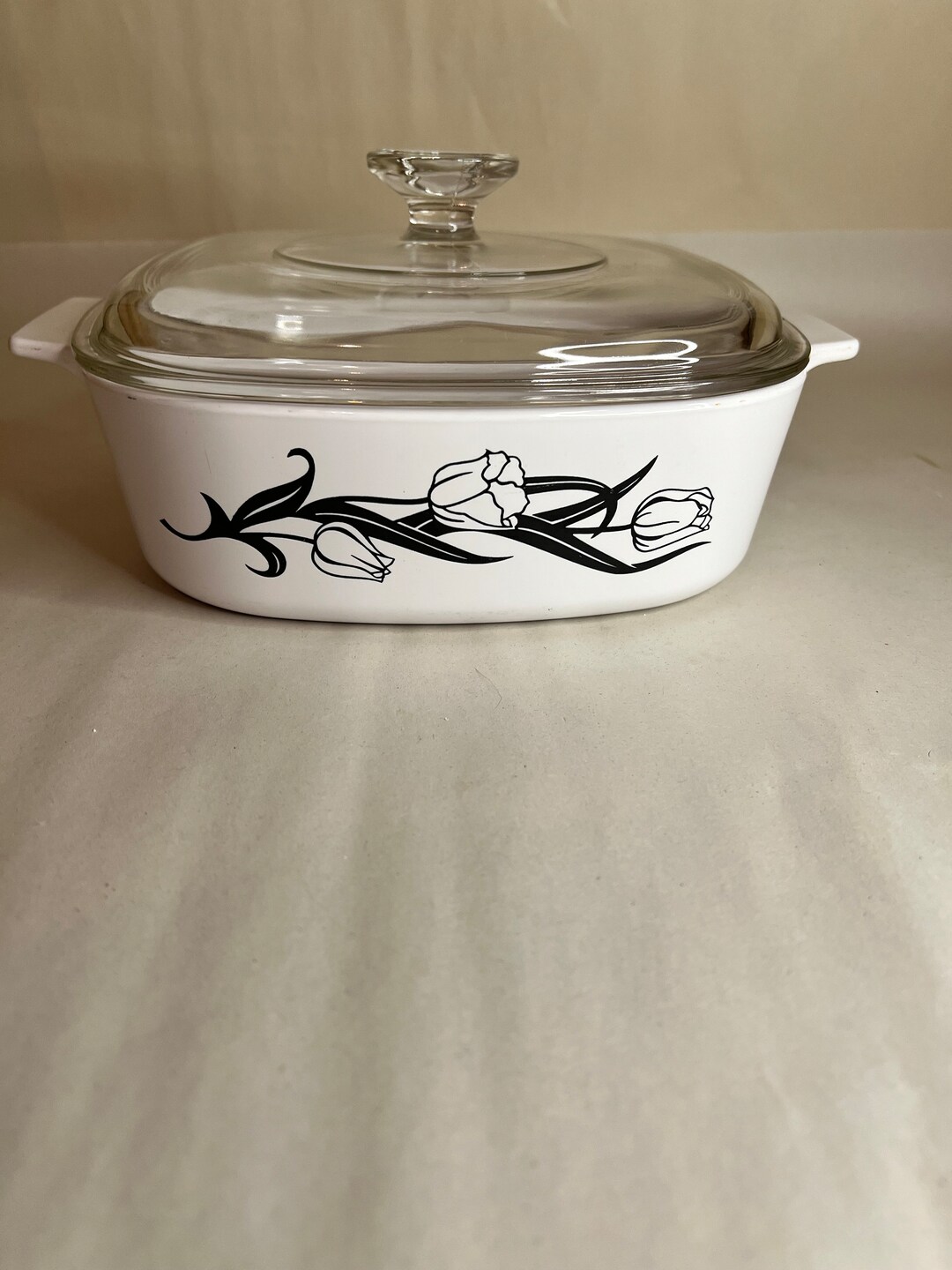 Vintage Corningware Black Tulips Pattern Casserole Dish - Etsy