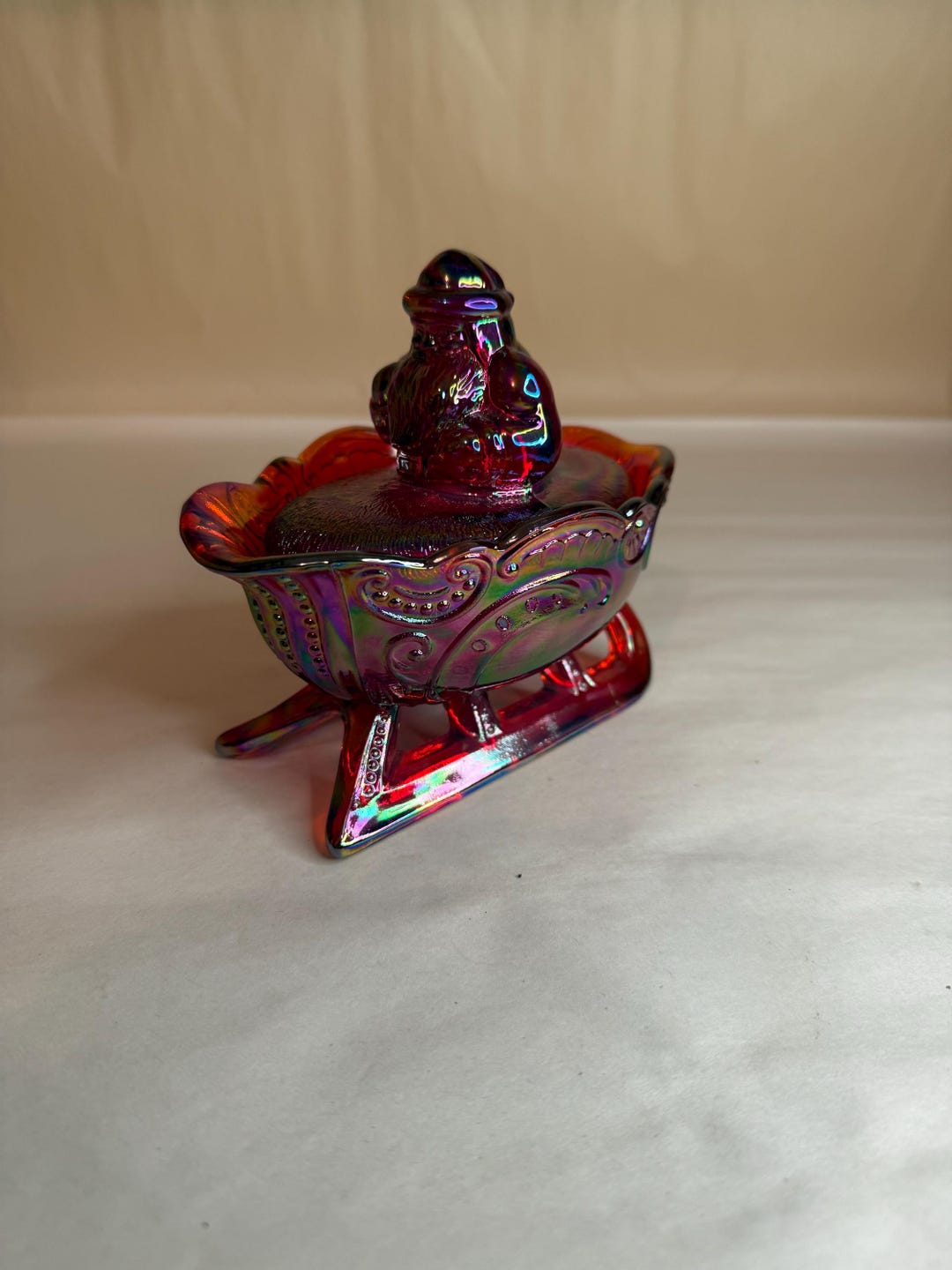 Mosser Ruby Red Carnival Glass Sleigh - Etsy