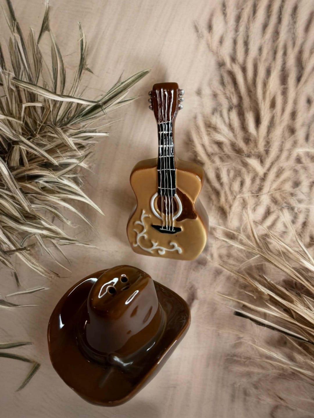 Ceramic Cowboy Hat and Guitar Salt and Pepper Shakers - Etsy