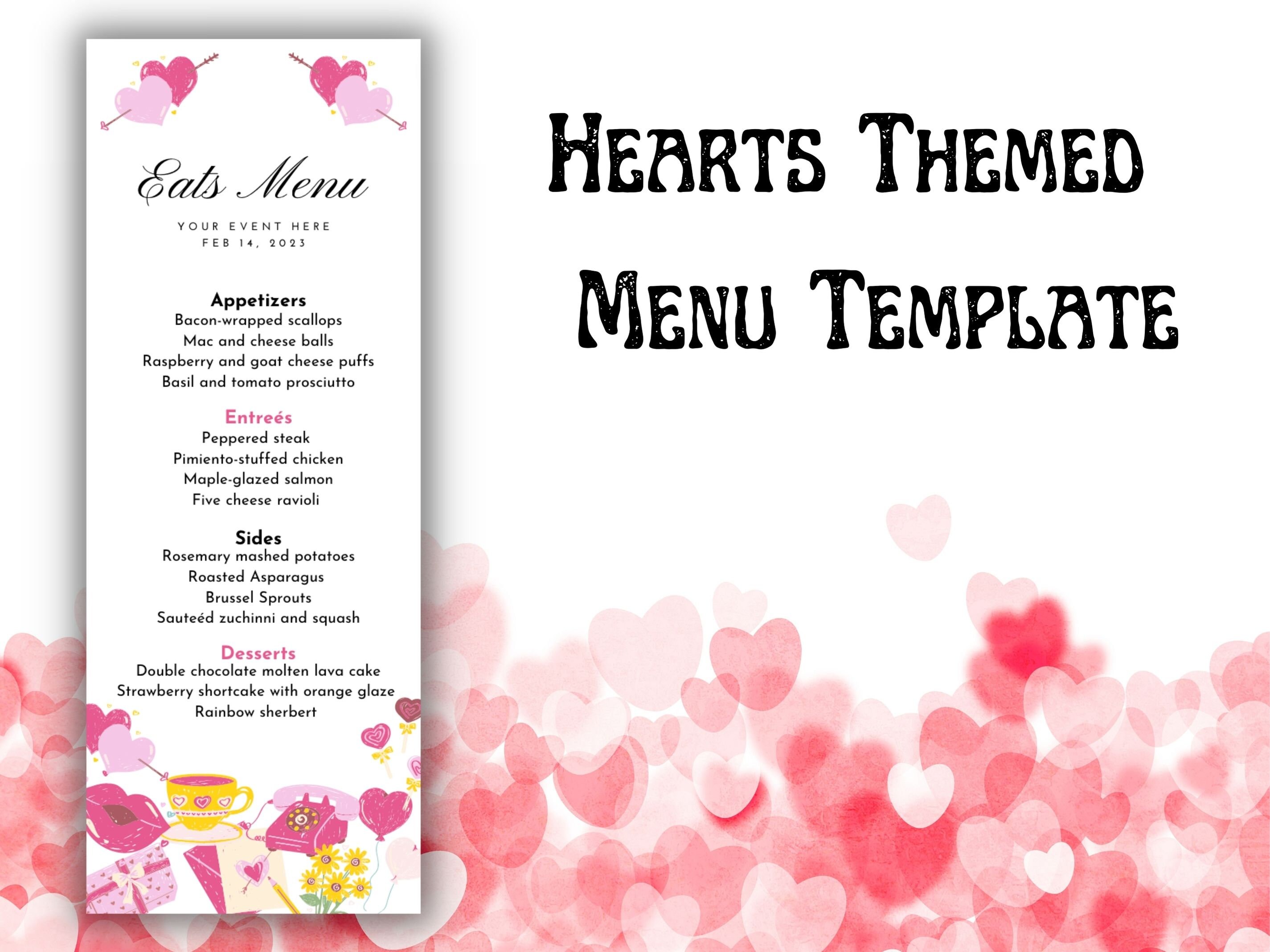 Love Themed Food Menu Template Pink and White, Signature Valentines Day ...