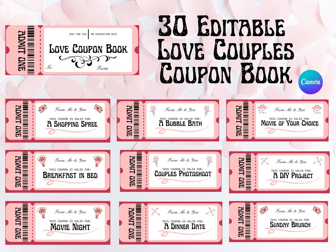 30 Pack Couples Coupon Book Gift Template Romantic Gesture Gift For