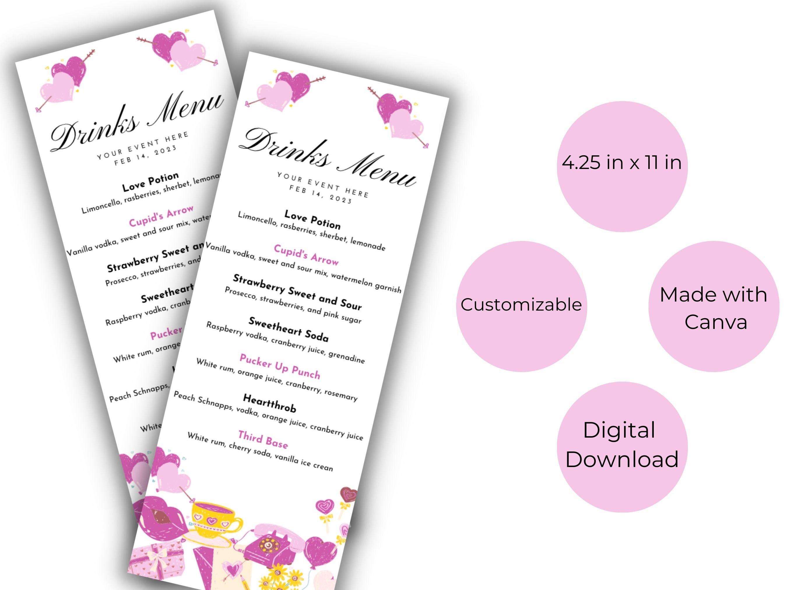 Love Drink Menu Template, Valentine's Day Cocktail Menu Download ...