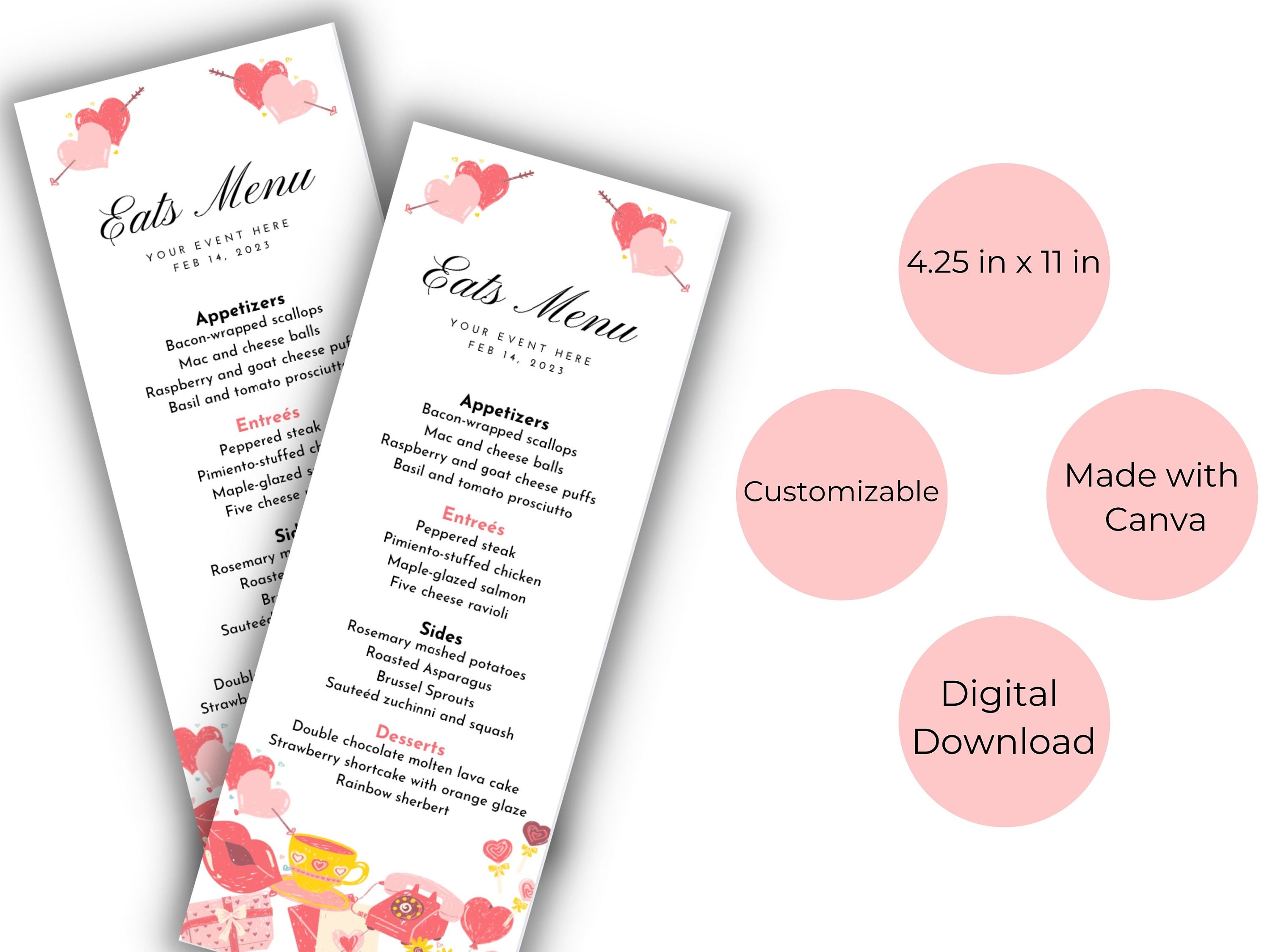 Love Food Menu Template Red and Pink Valentine's Day - Etsy