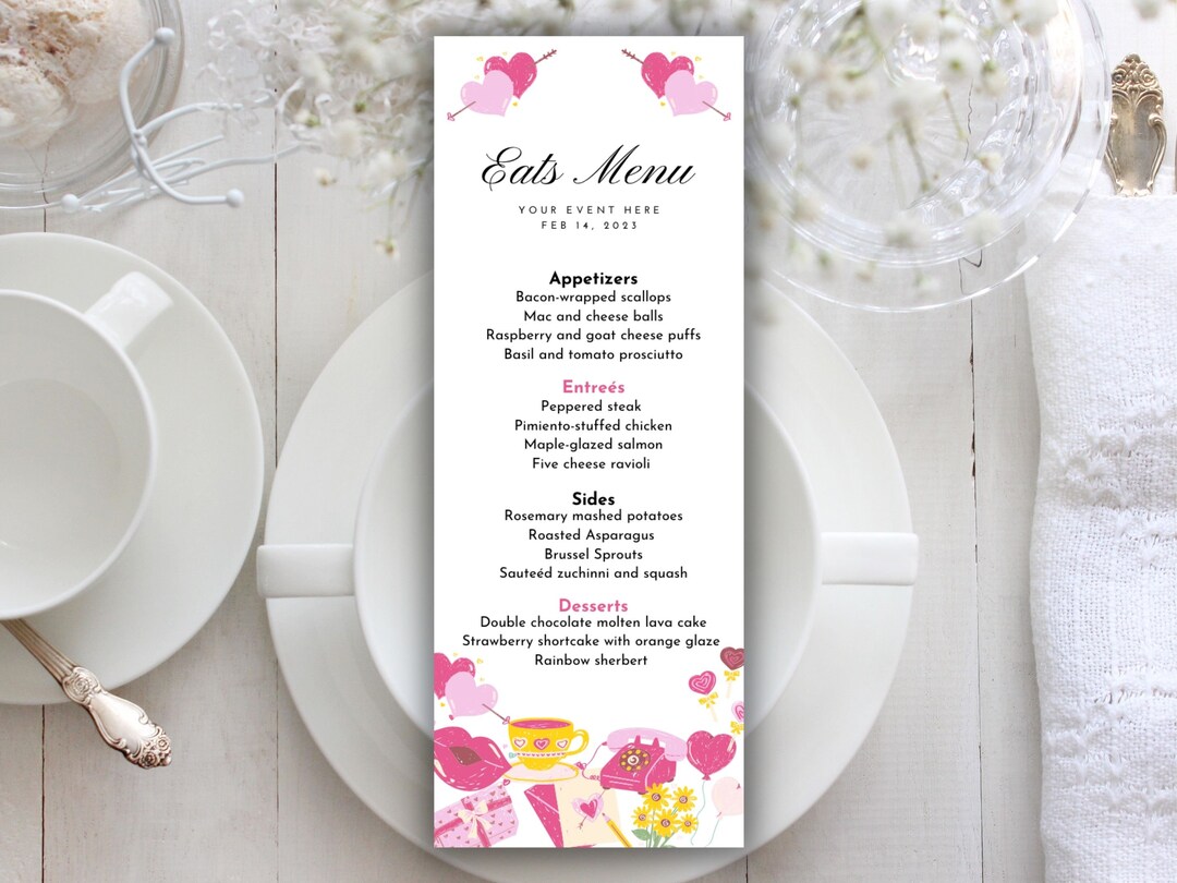Love Themed Food Menu Template Pink and White, Signature Valentines Day ...