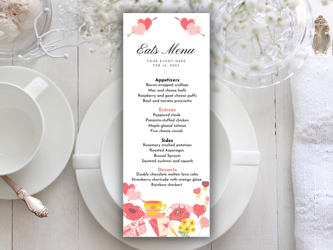 Love Food Menu Template Red and Pink Valentine's Day - Etsy