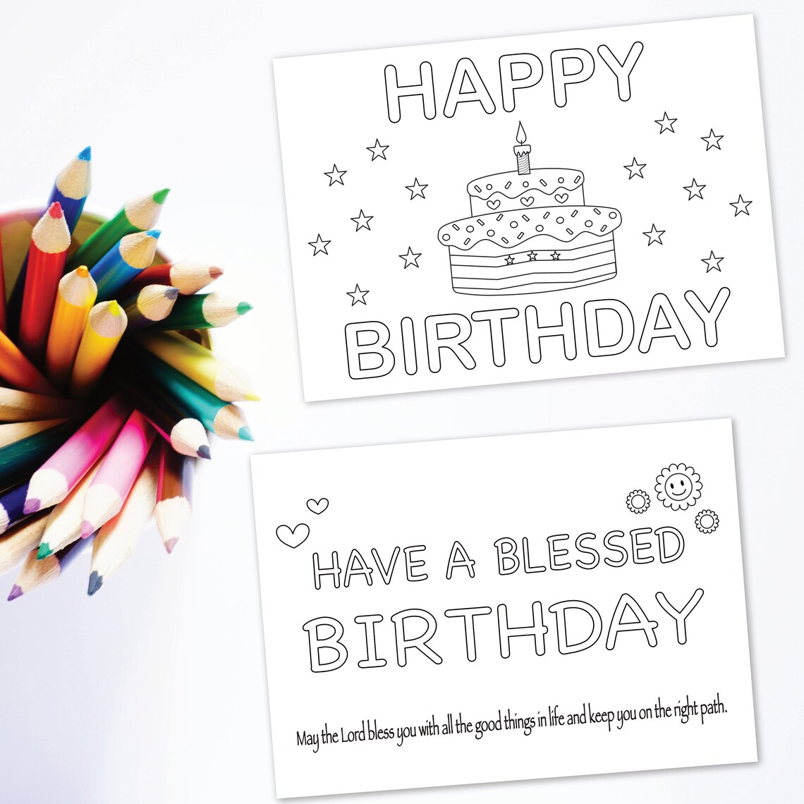 PRINTABLE Happy Birthday Coloring Card, Blessed Birthday Card, Birthday ...