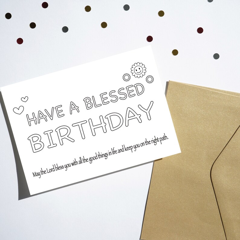 PRINTABLE Happy Birthday Coloring Card, Blessed Birthday Card, Birthday ...