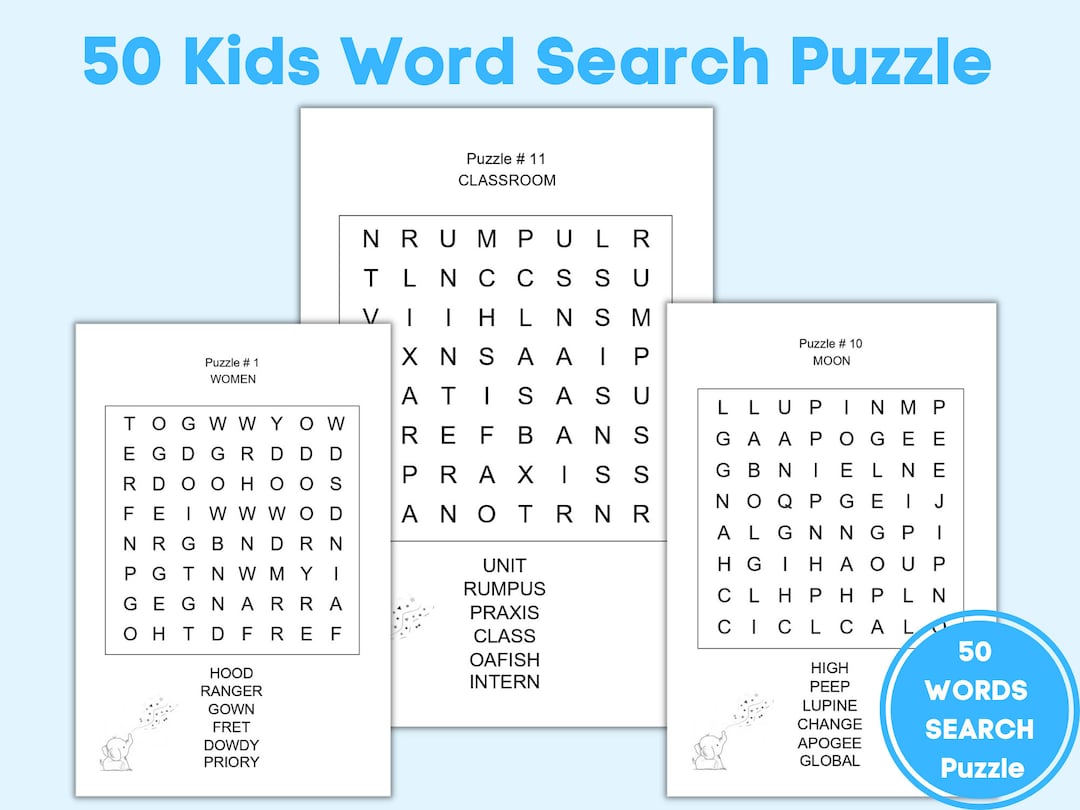 Word Search Puzzle 50 Printable Puzzle Pages for Kids and - Etsy