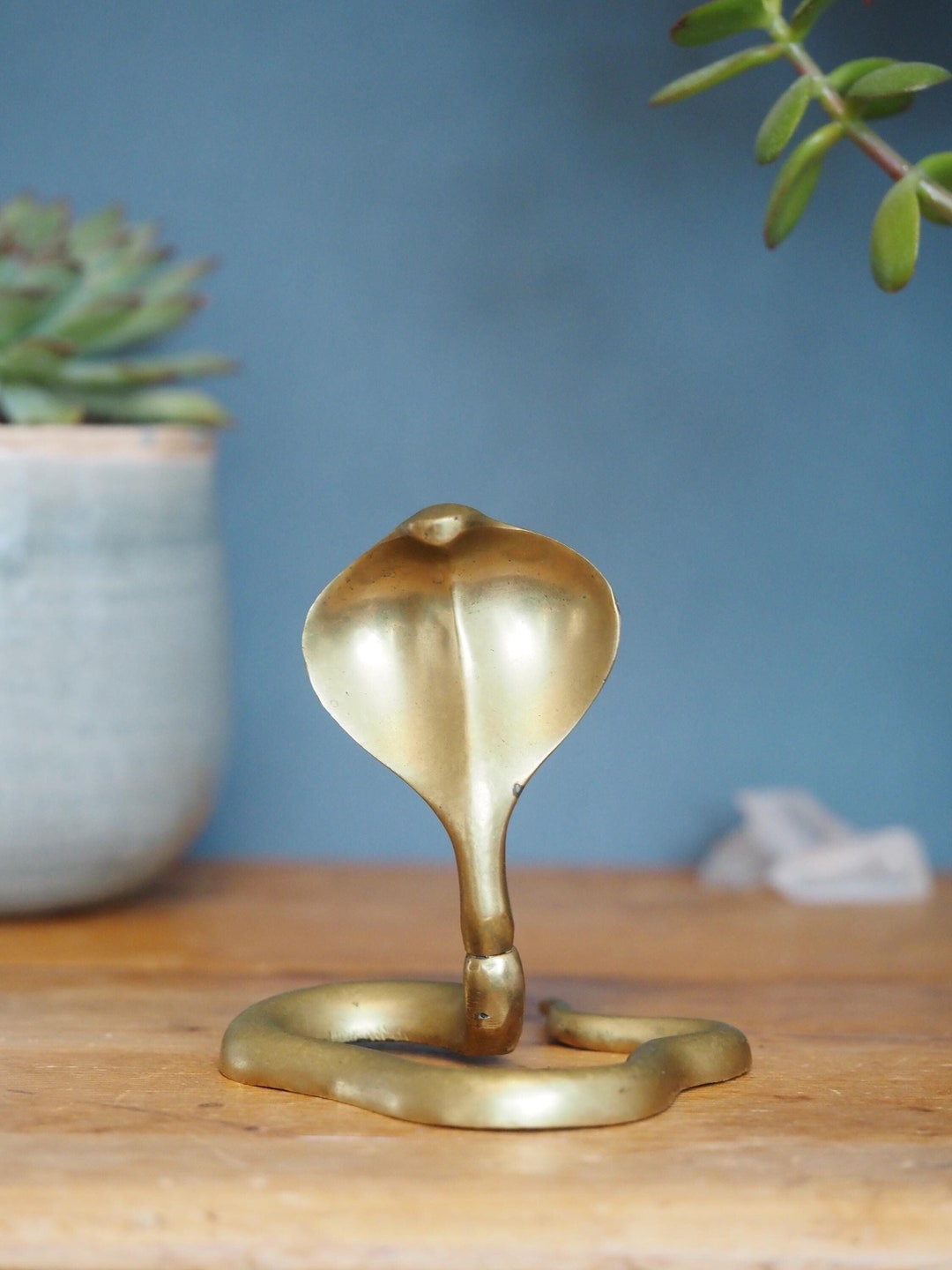 Vintage 4" Indian Brass Cobra Snake Ornament | Minimalist Mid-century ...