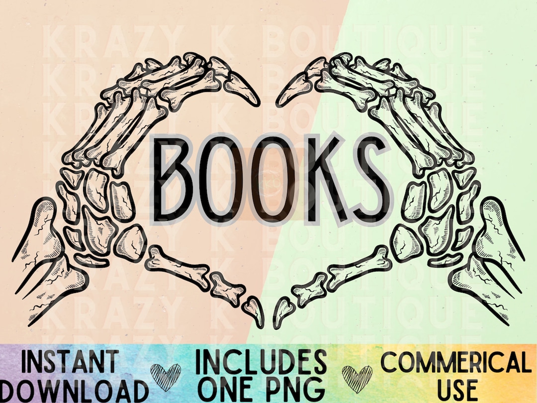 Skelly Hand Heart Books Halloween Book Lover Sublimation Png - Etsy