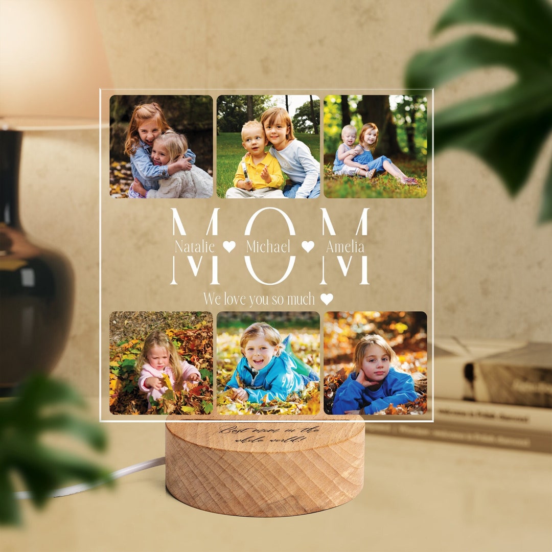 Personalized Photo LED Night Light, Engraved Wood Base, Mom Gift - Etsy