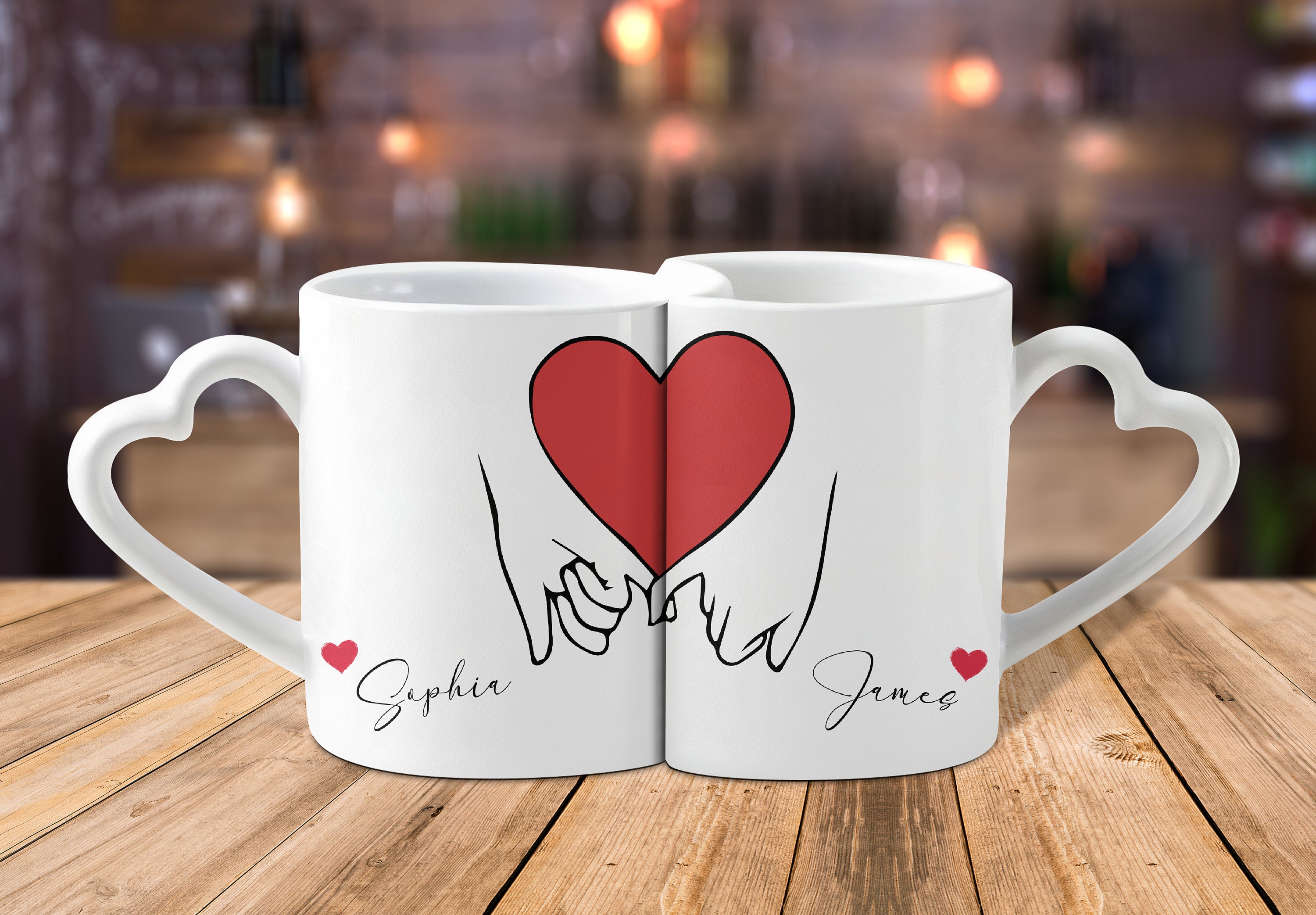 Couple Mug Set Custom Name Mug Heart Handle Coffee Cup Personalized ...