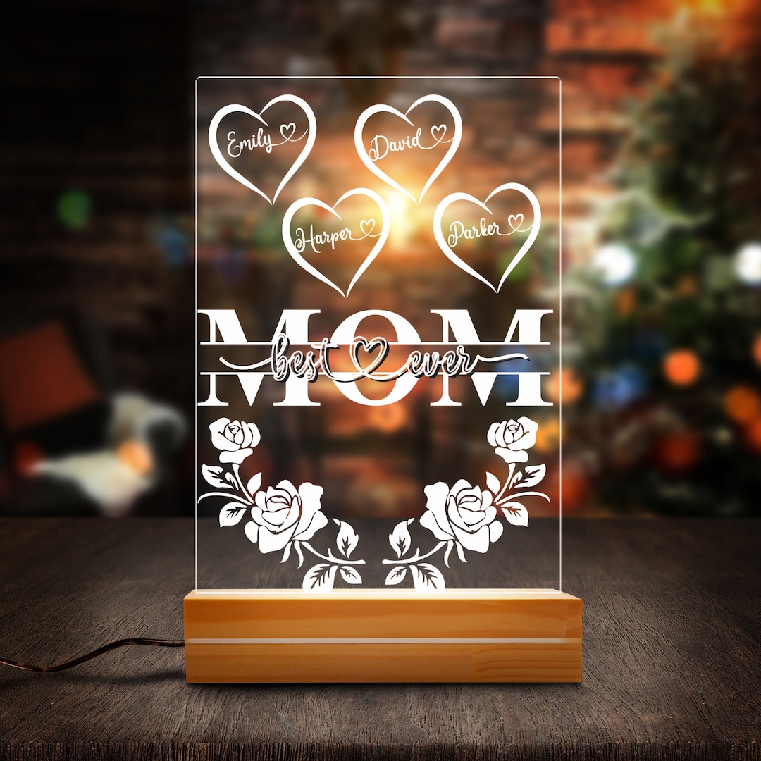 Personalized Mom Night Light: Custom Kids Names, Acrylic LED Lamp - Etsy