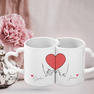 Couple Mug Set Custom Name Mug Heart Handle Coffee Cup Personalized ...