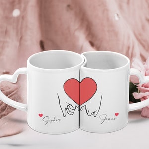 Couple Mug Set Custom Name Mug Heart Handle Coffee Cup Personalized ...