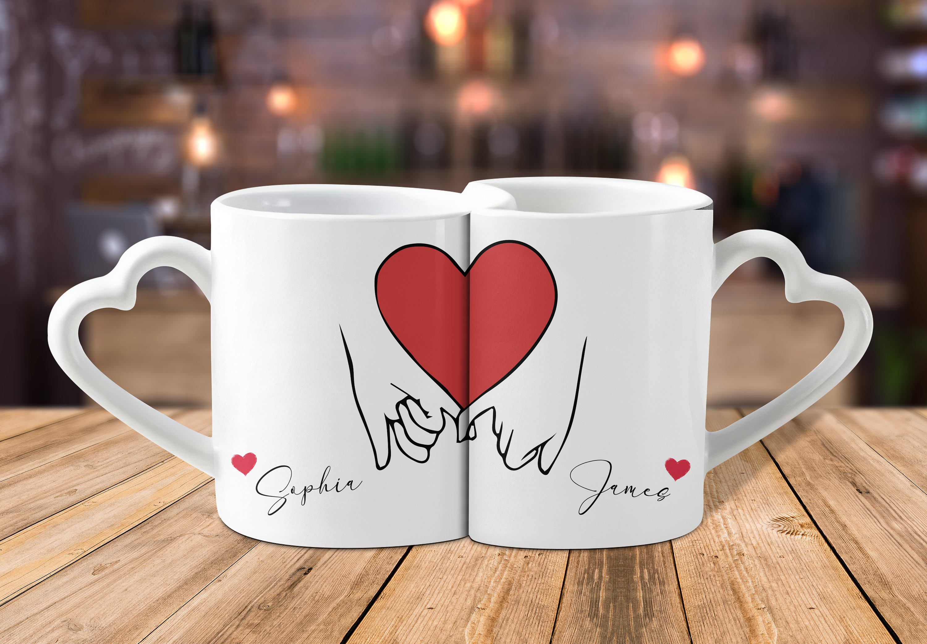 Couple Mug Set Custom Name Mug Heart Handle Coffee Cup Personalized ...