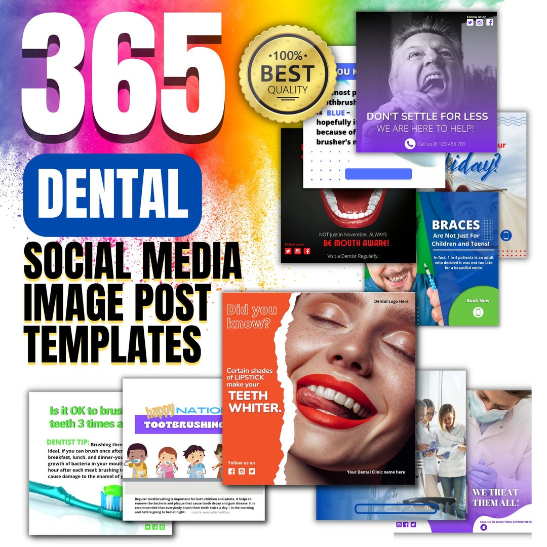 365 Dental Social Media Post Templates, Dental Templates Fully Editable ...