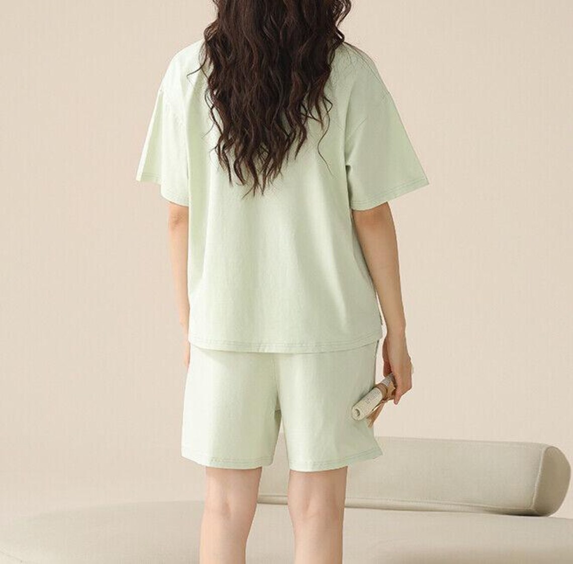 Cotton Women Short Sleeve Shirt and Shorts 2 Pcs Pajama Set Sleepwear ...