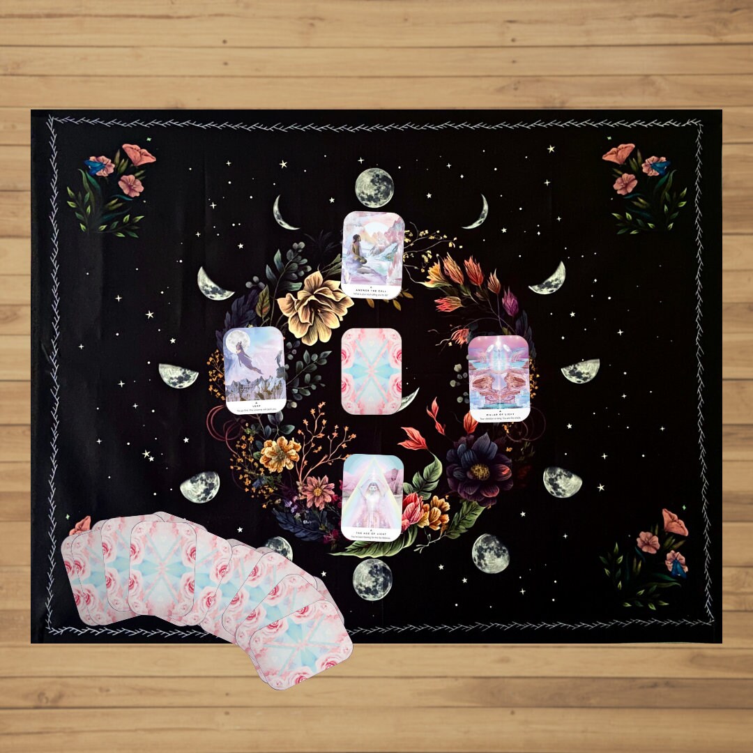 Moon Cycle Altar Cloth - Large Tarot Cloth 95x73cm, Tapestry, Floral ...