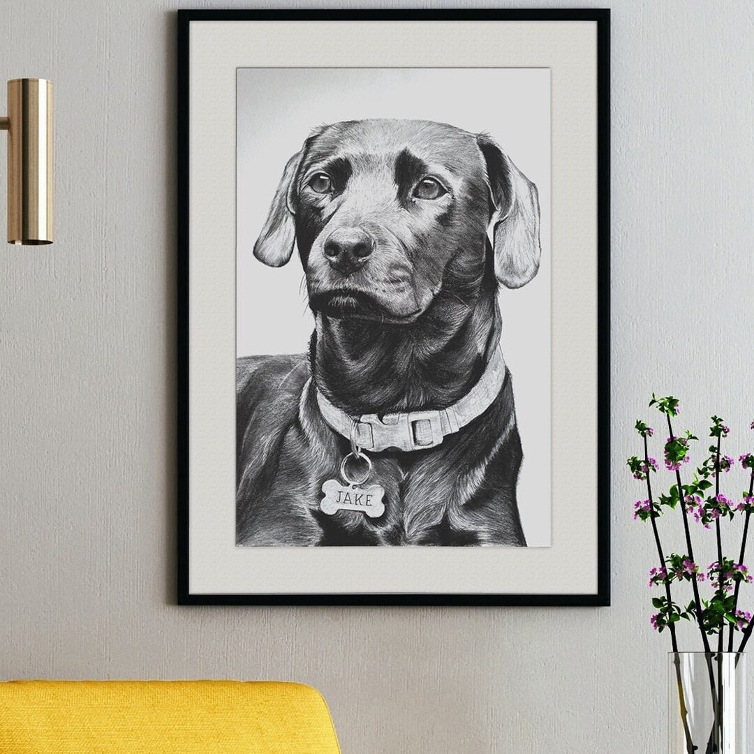 Hand Drawn Pet Portrait From Photo, Custom Dog Gift, Hand Drawn Pet Art ...