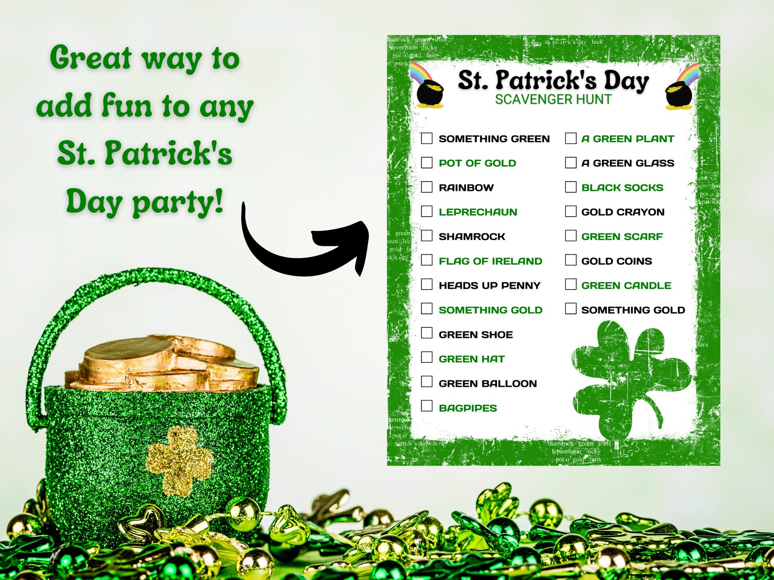 St. Patrick's Day Scavenger Hunt, Irish Scavenger Hunt, Printable St ...