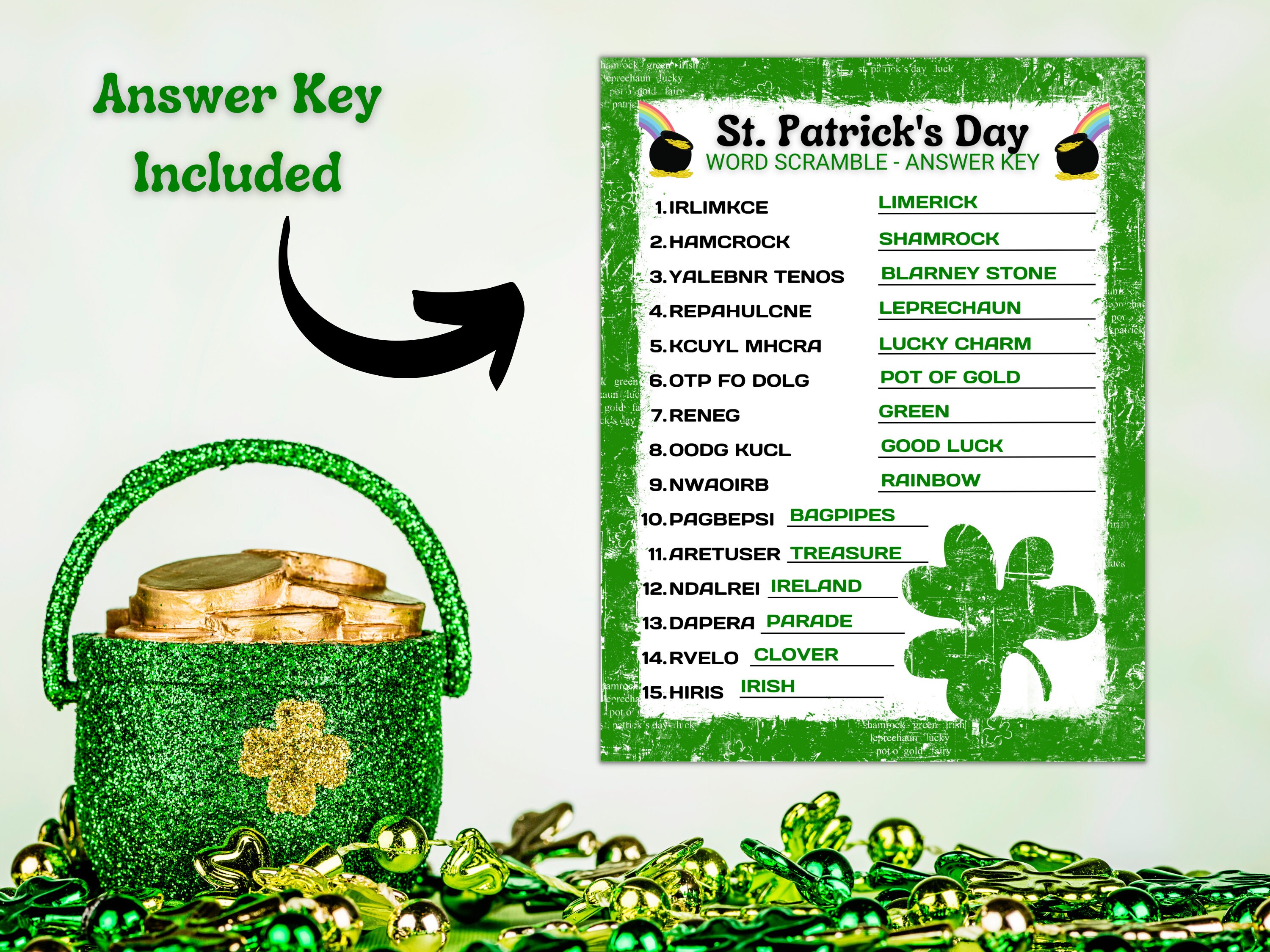 St. Patrick's Day Word Game, Word Scramble Game, Printable St Patricks ...