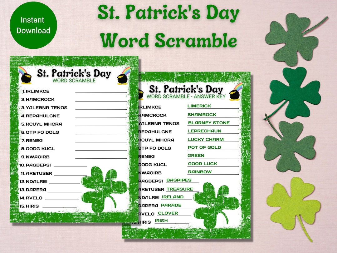St. Patrick's Day Word Game, Word Scramble Game, Printable St Patricks ...