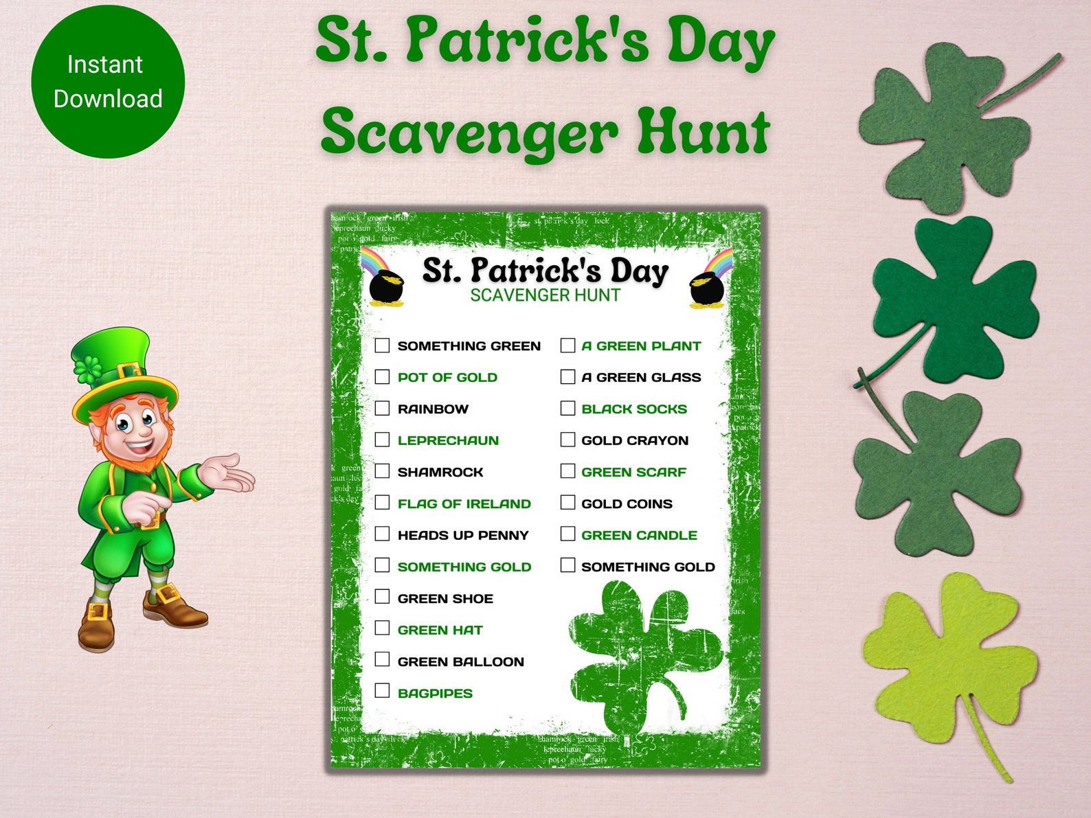 St. Patrick's Day Scavenger Hunt, Irish Scavenger Hunt, Printable St ...