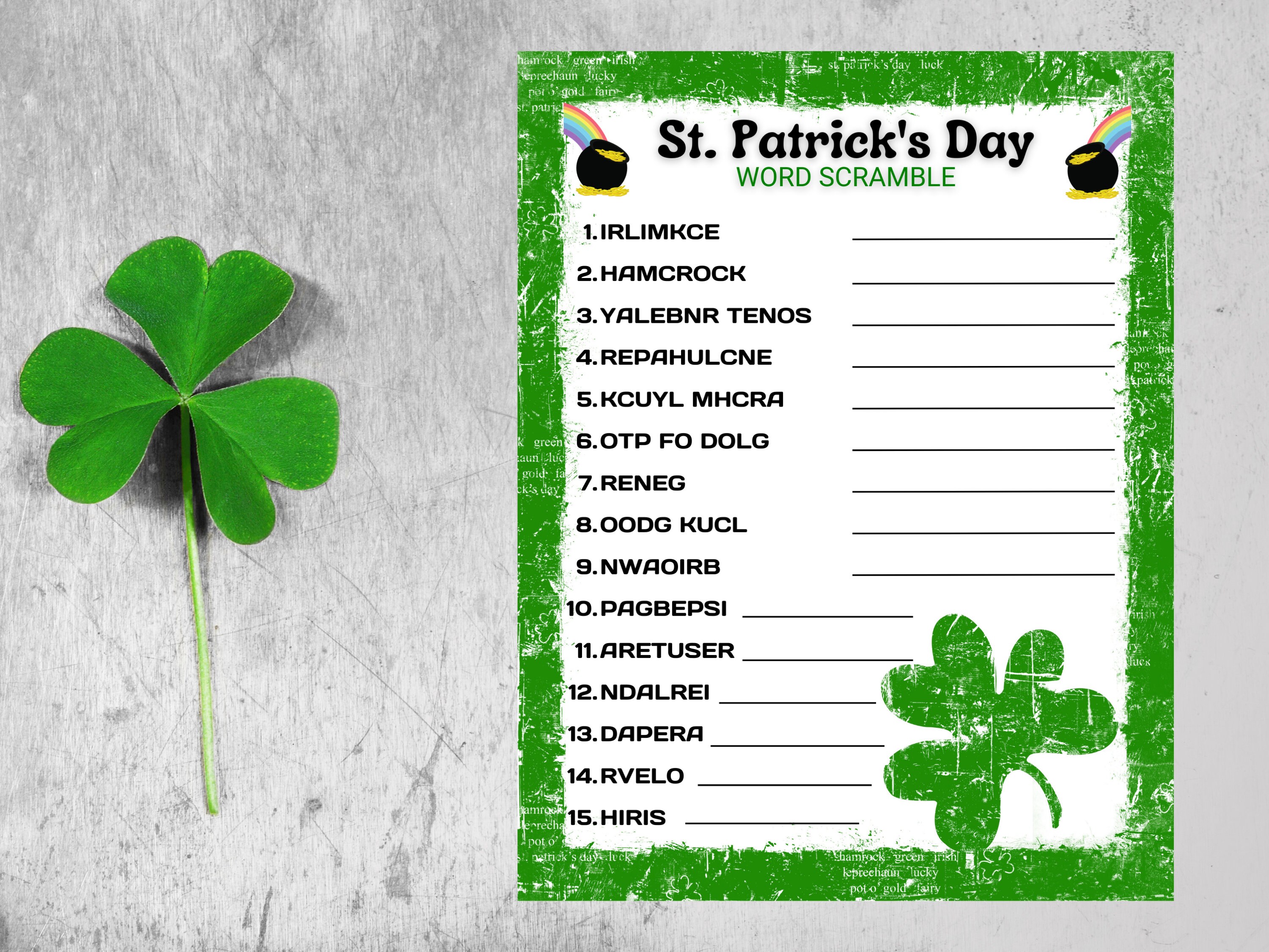 St. Patrick's Day Word Game, Word Scramble Game, Printable St Patricks ...