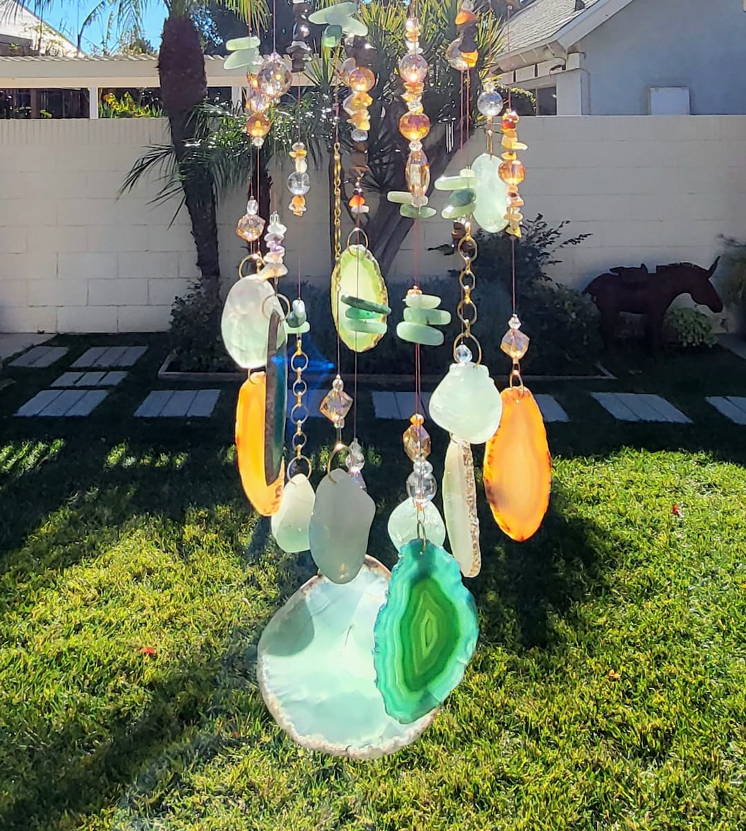 Agate Wind Chime Suncatcher: Healing Crystal Gemstone Home Decor - Etsy