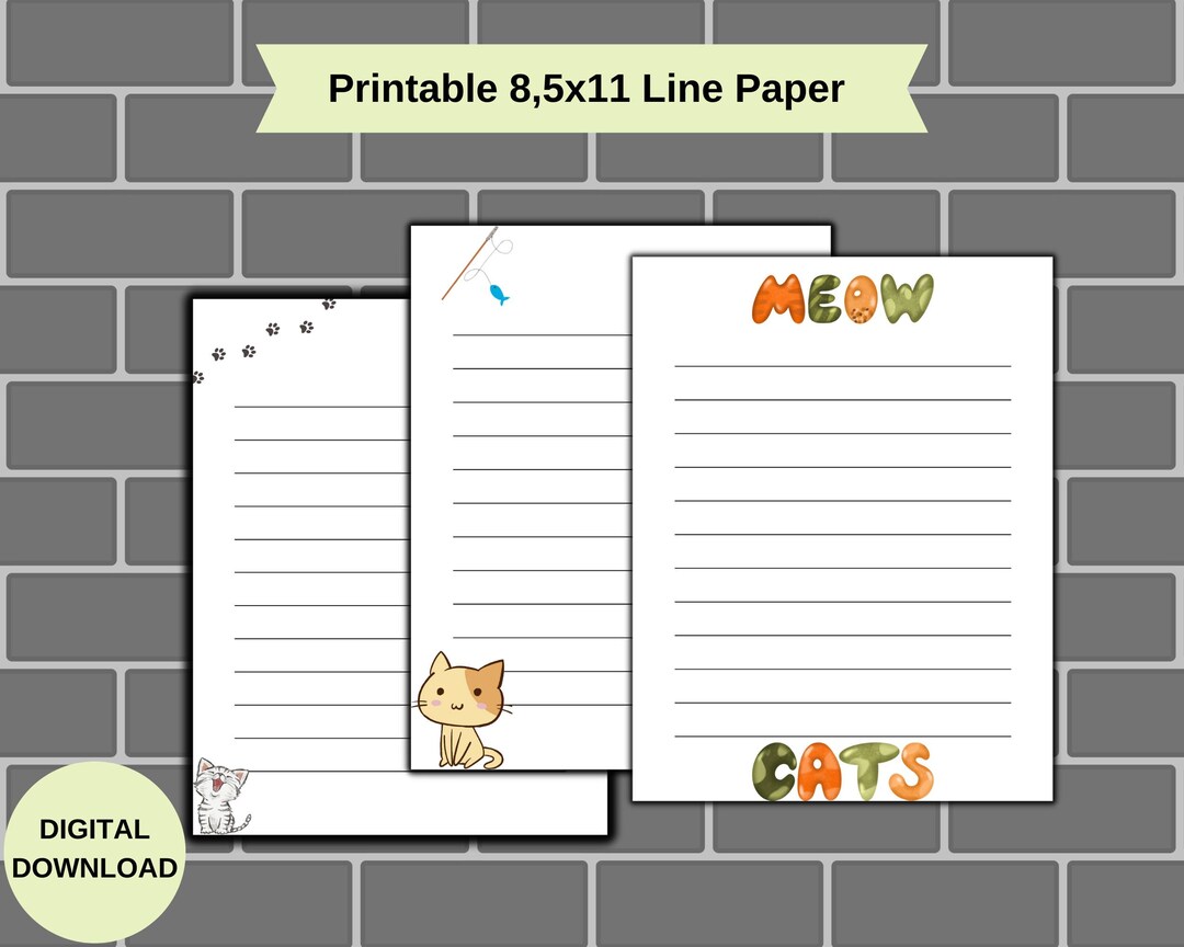 Cute Cats Lined Paper. Printable Letter Paper. Hand Writing Paper ...