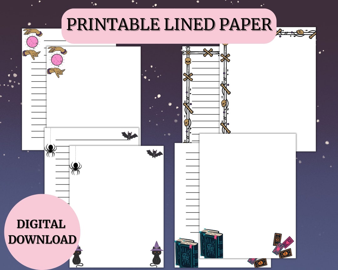 Witch Writing Paper, Printable Letter Paper, Digital Lined & Unlined ...