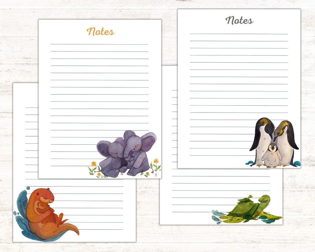Animals Writing Paper. Printable Stationery. Lined Paper. Digital Paper ...