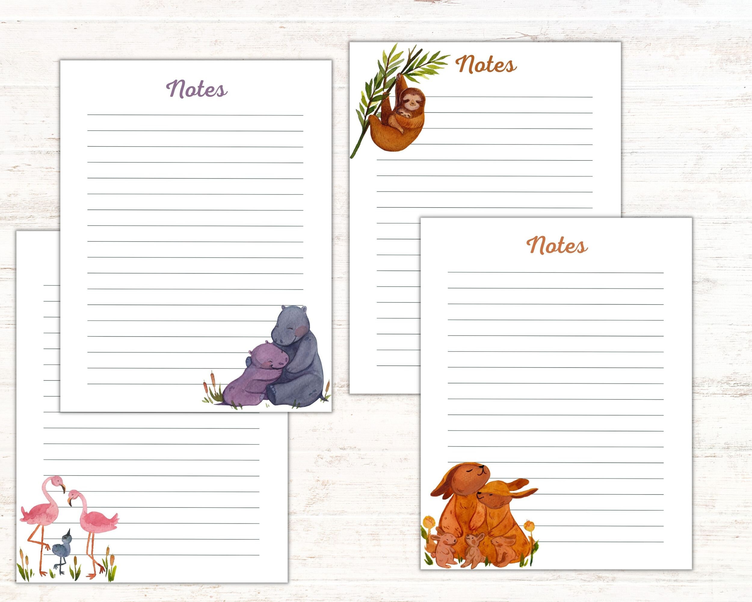 Animals Writing Paper. Printable Stationery. Lined Paper. Digital Paper ...